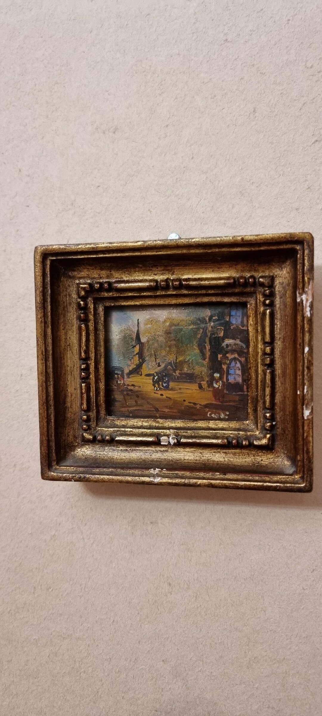 Very Old Oil Painting With Village Life,signed Having Florentine Type ...
