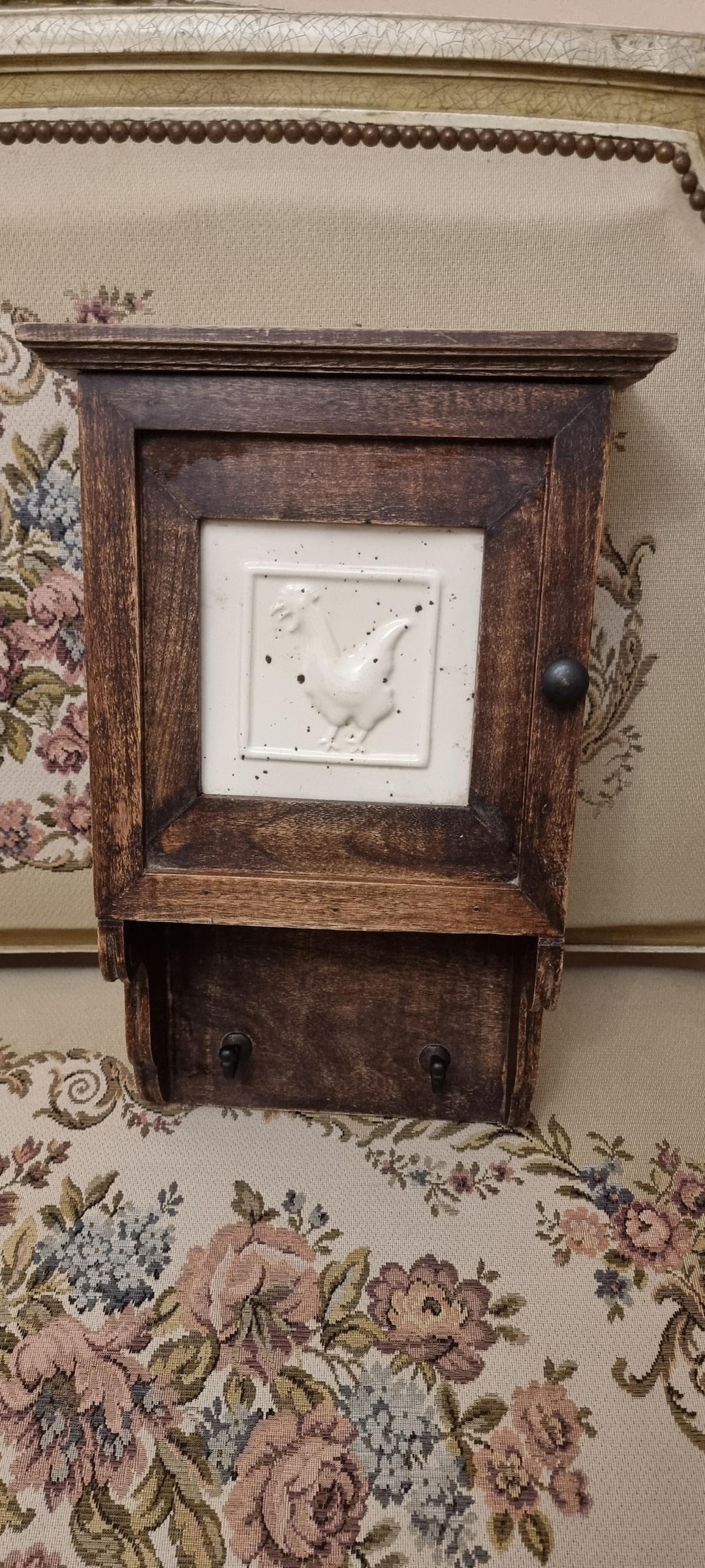 Vintage Flemish Rooster Chicken Faience Plaques Wall Cabinet Spices ...