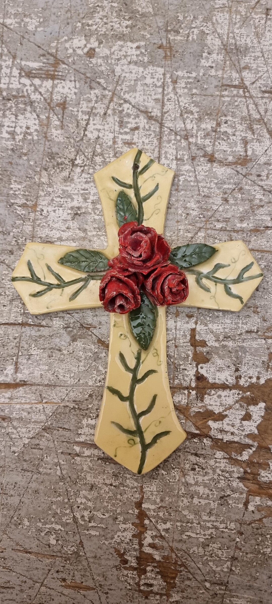 Majolica Glazed Porcelain Crucifix With Roses Flowers - Etsy