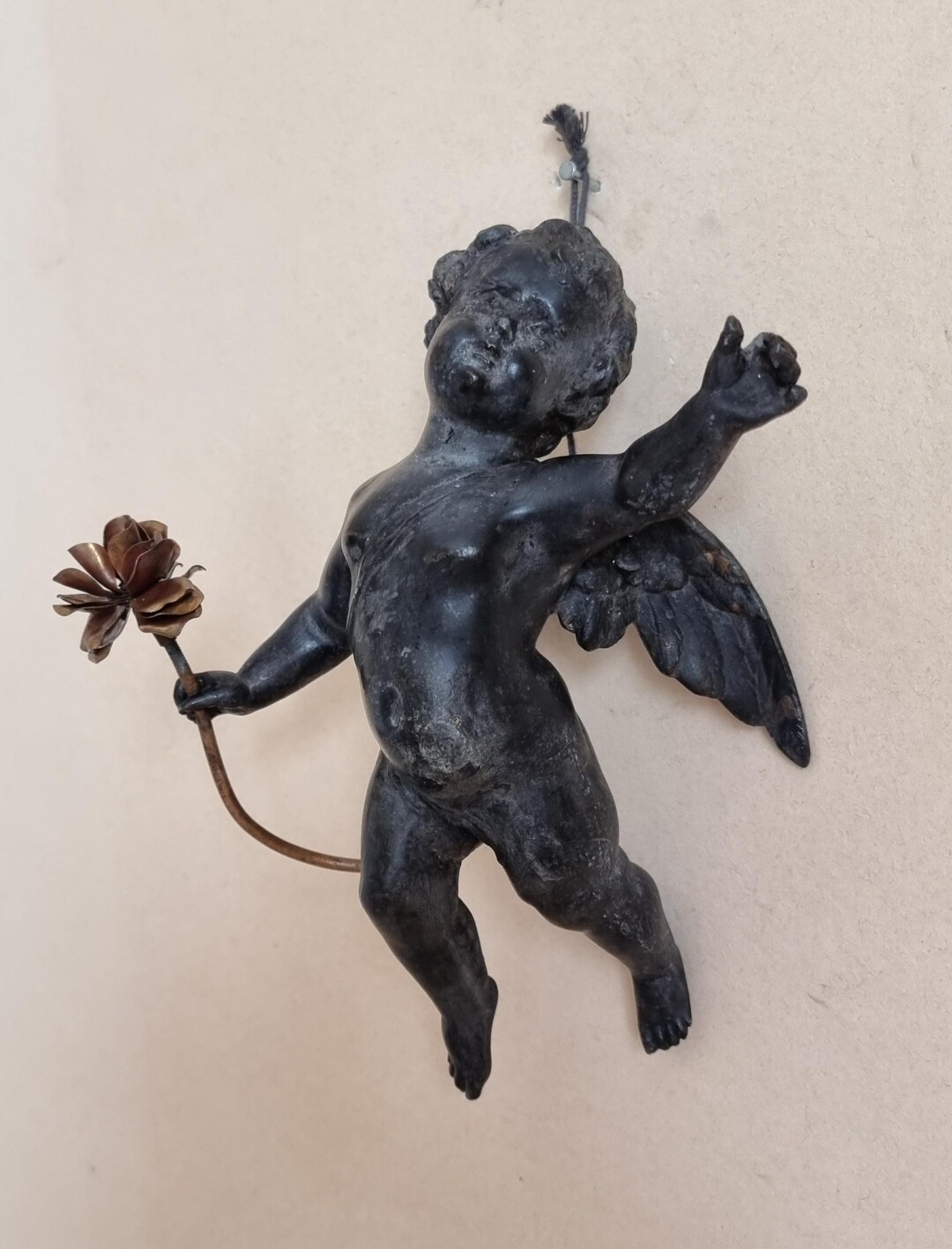 Antique French Darkened Bronze Cherub Angel Putti Holding Toleware Gold ...