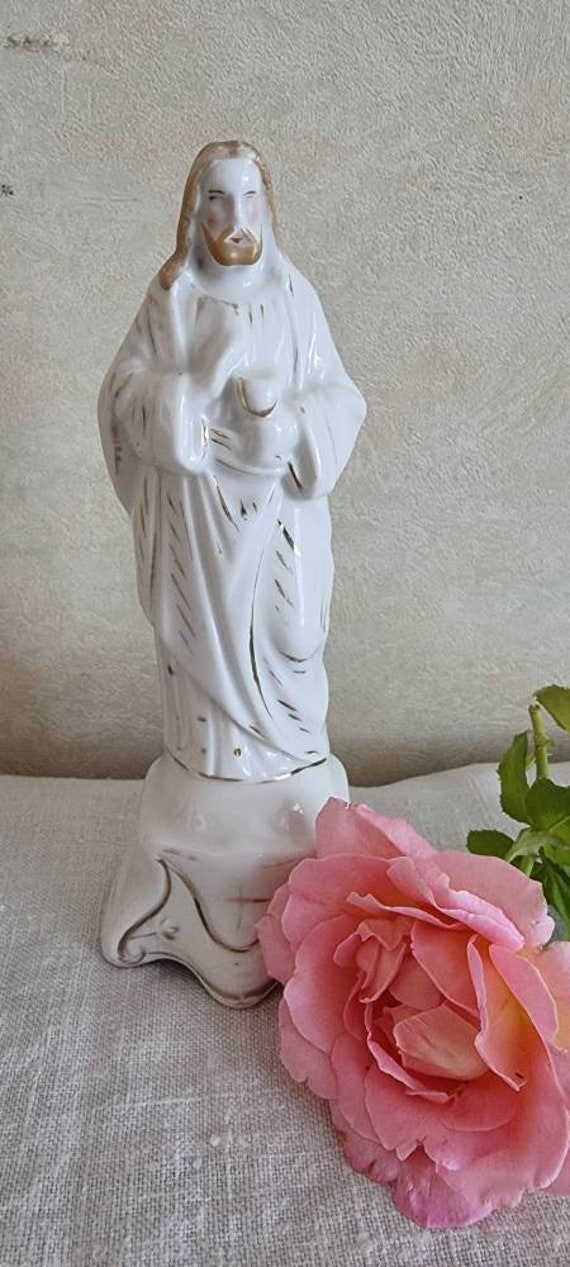 Small French Porcelain Jesus Statue Holding Holy Water With - Etsy