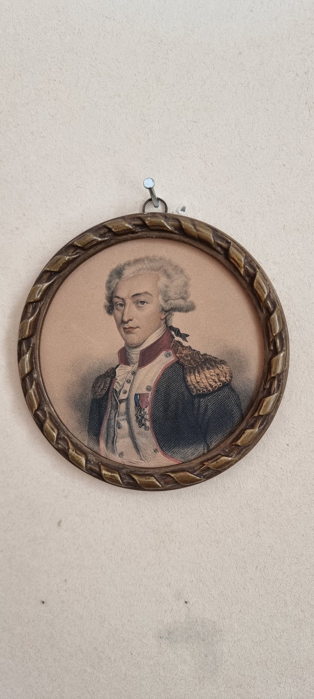 Lovely Print Portrait in Round Carved Wood Frame - Etsy