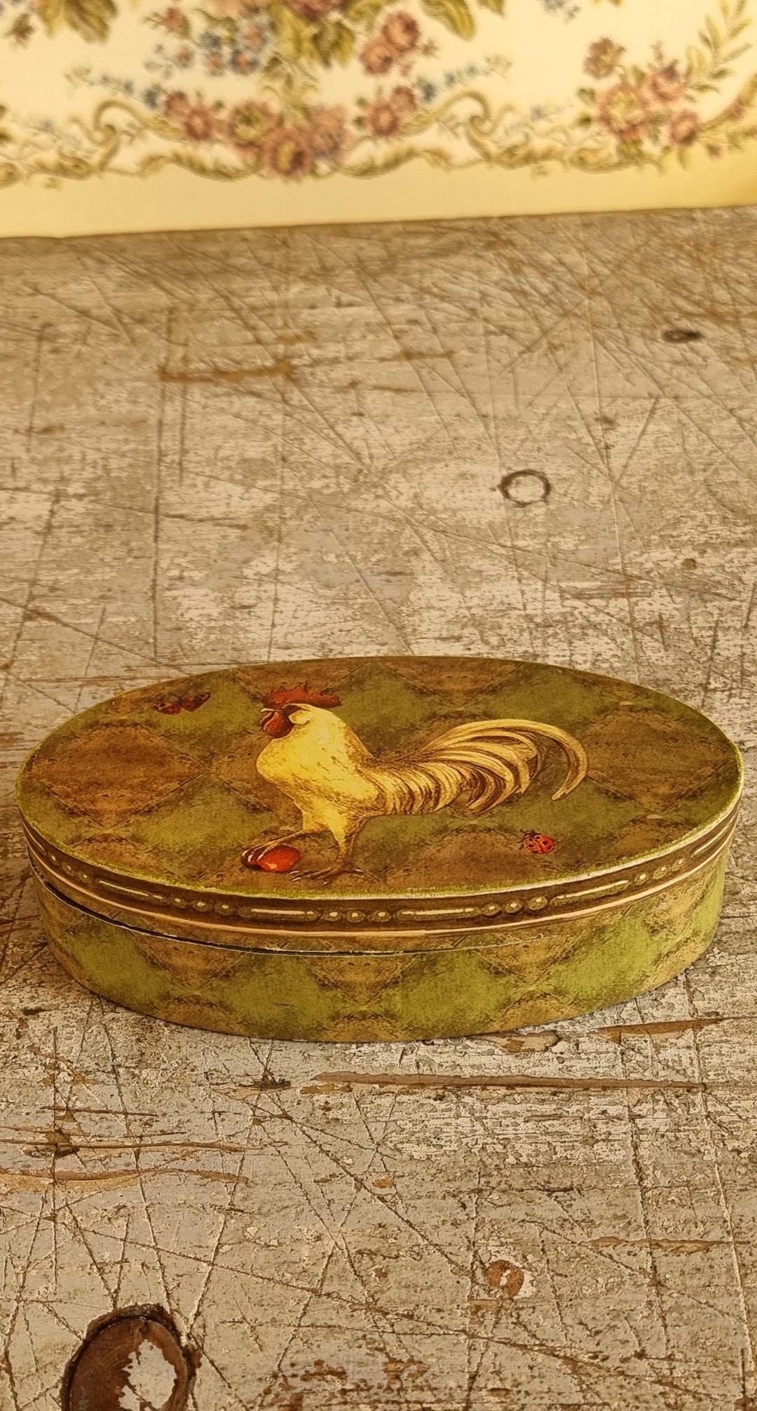 Beautifull Papier Mache Storage Box/jewellery Box/tea Box With Rooster ...