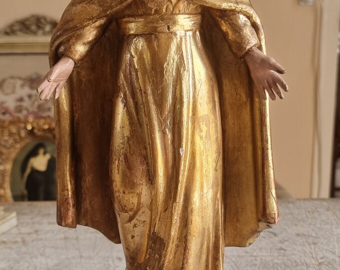 Religious Art Statue Type Santos of Madonna From Polychrome Wood With ...