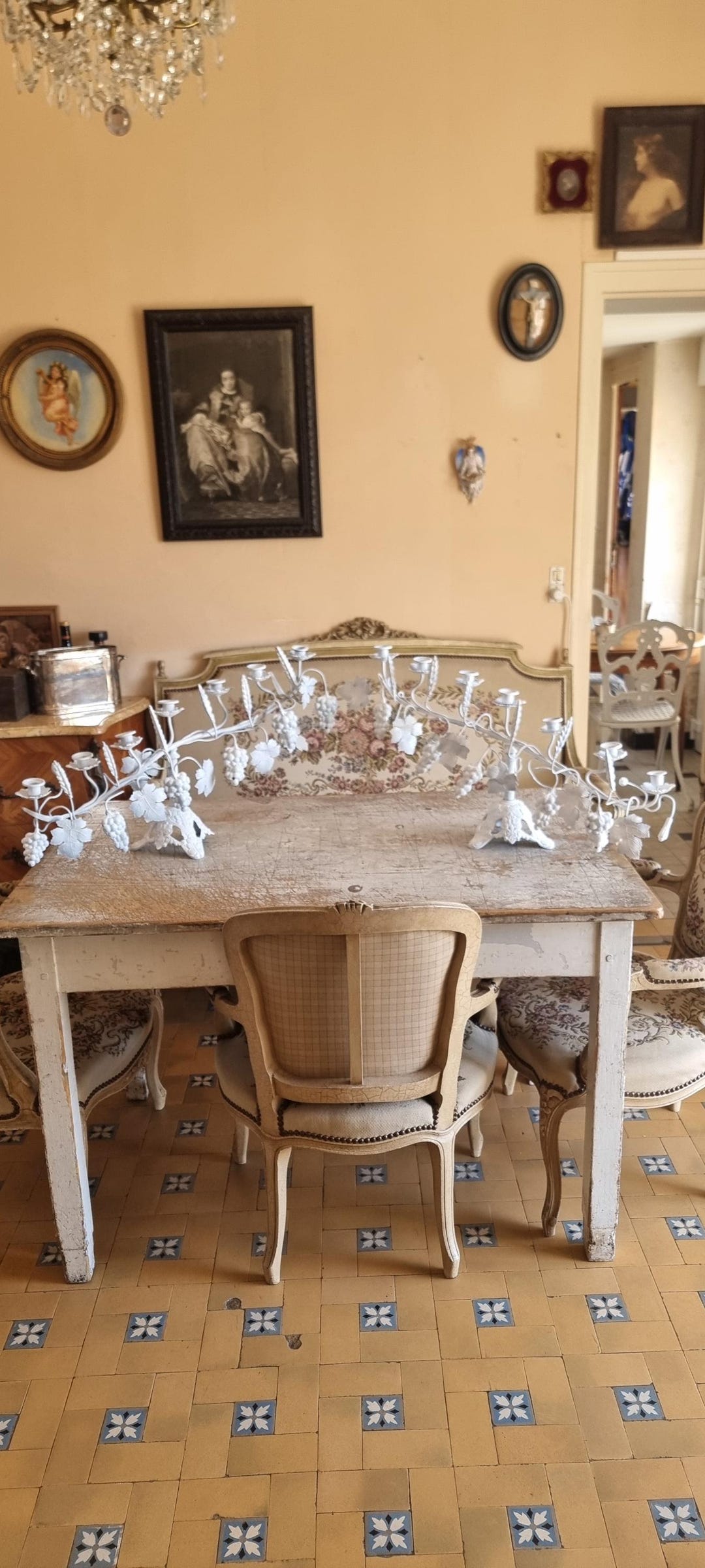 Set of 2 Antique Bronze Altar Candelabras: French Church Candlesticks ...