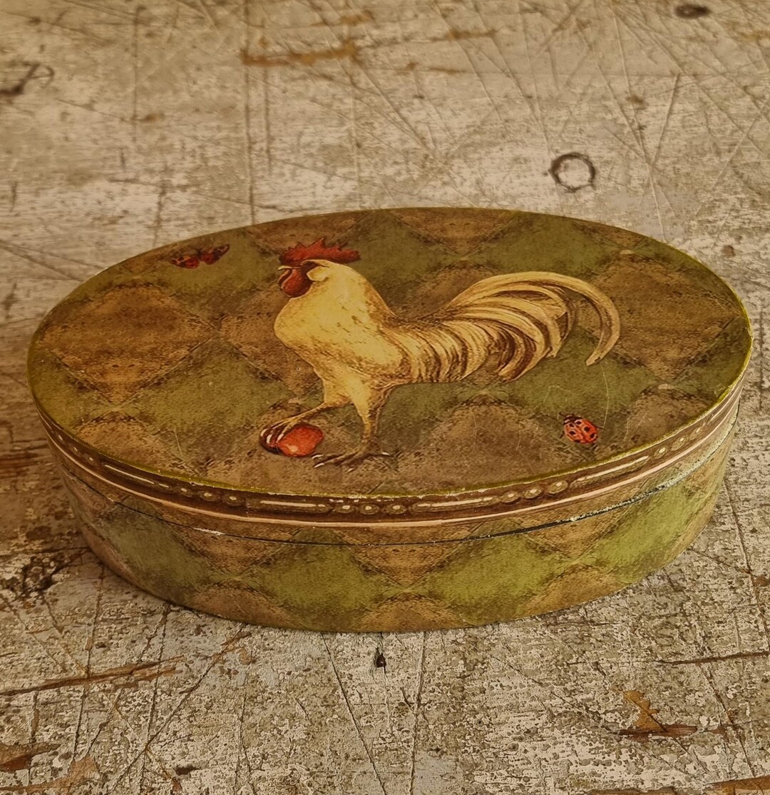 Beautifull Papier Mache Storage Box/jewellery Box/tea Box With Rooster ...