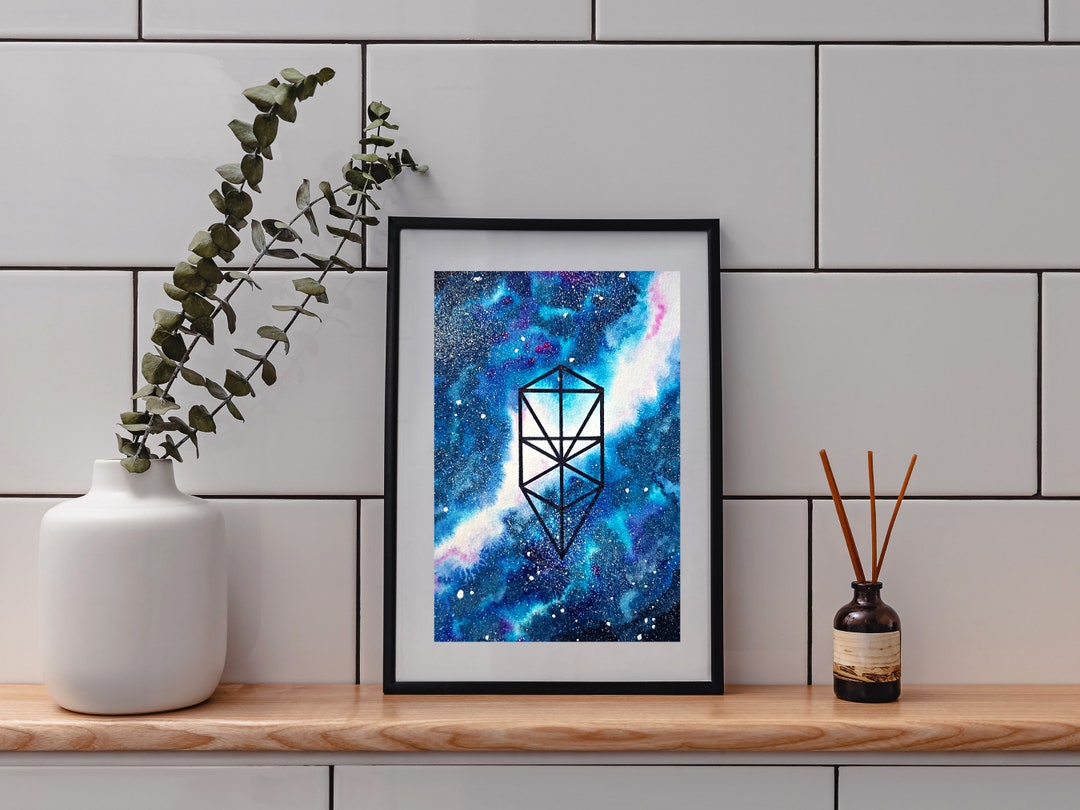 Watercolor Galaxy With Tree of Life, Wall Art, Sacred Geometry Painting ...