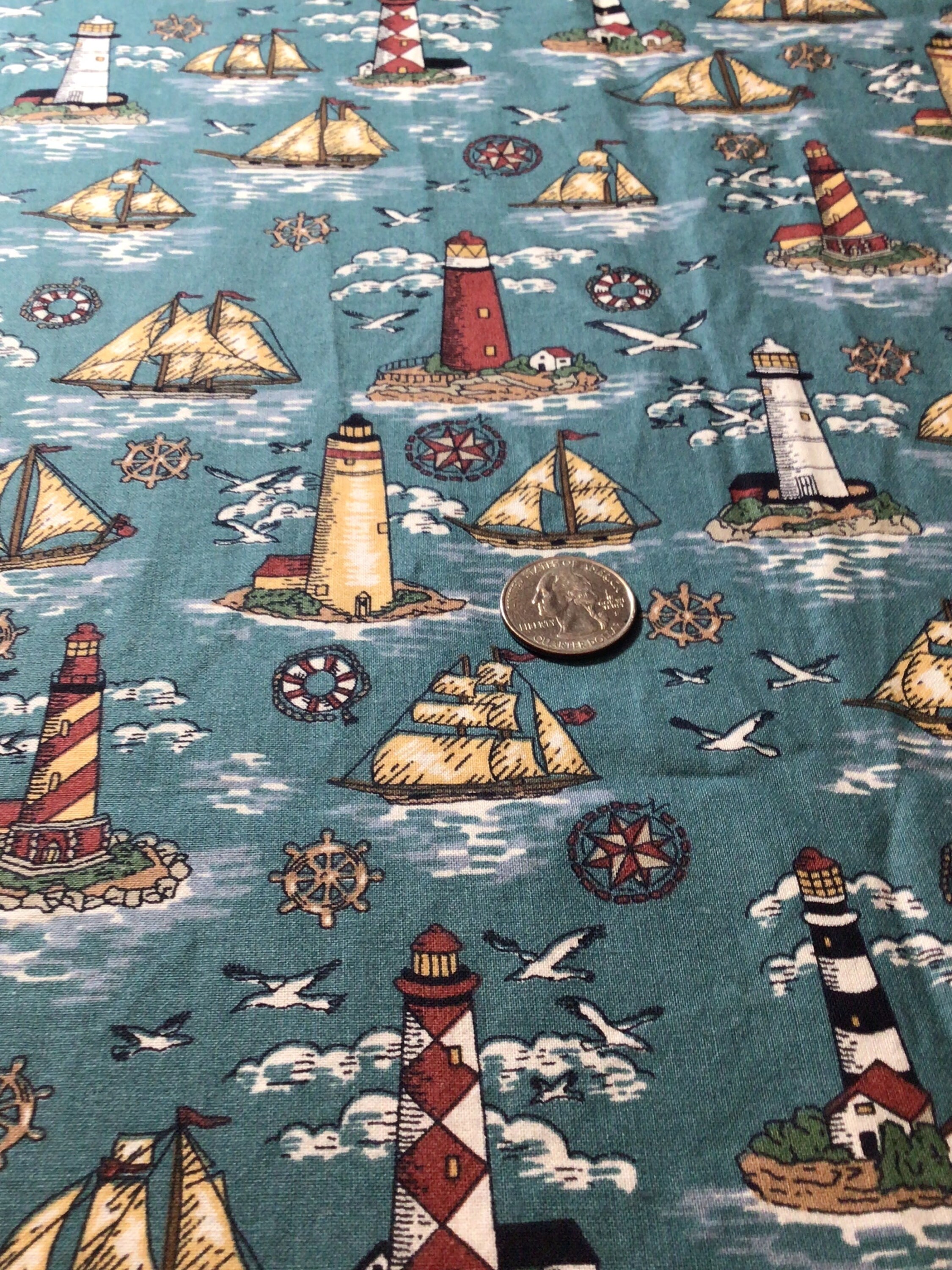 Vintage Lighthouse Fabric Blue - Etsy