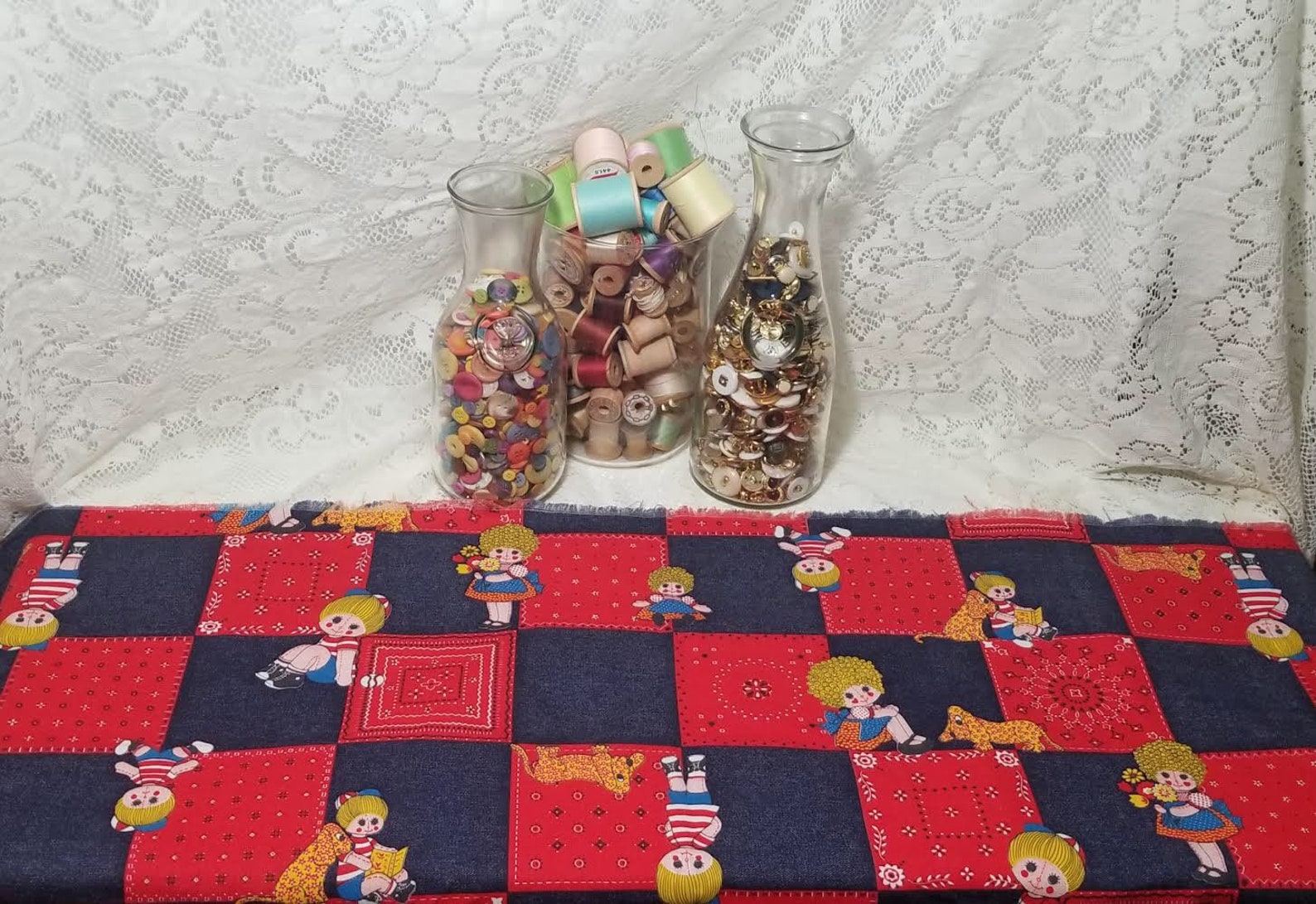 Vintage 1970s Rare Spring Mill Rag Doll Cheater Half Yard in Denim ...