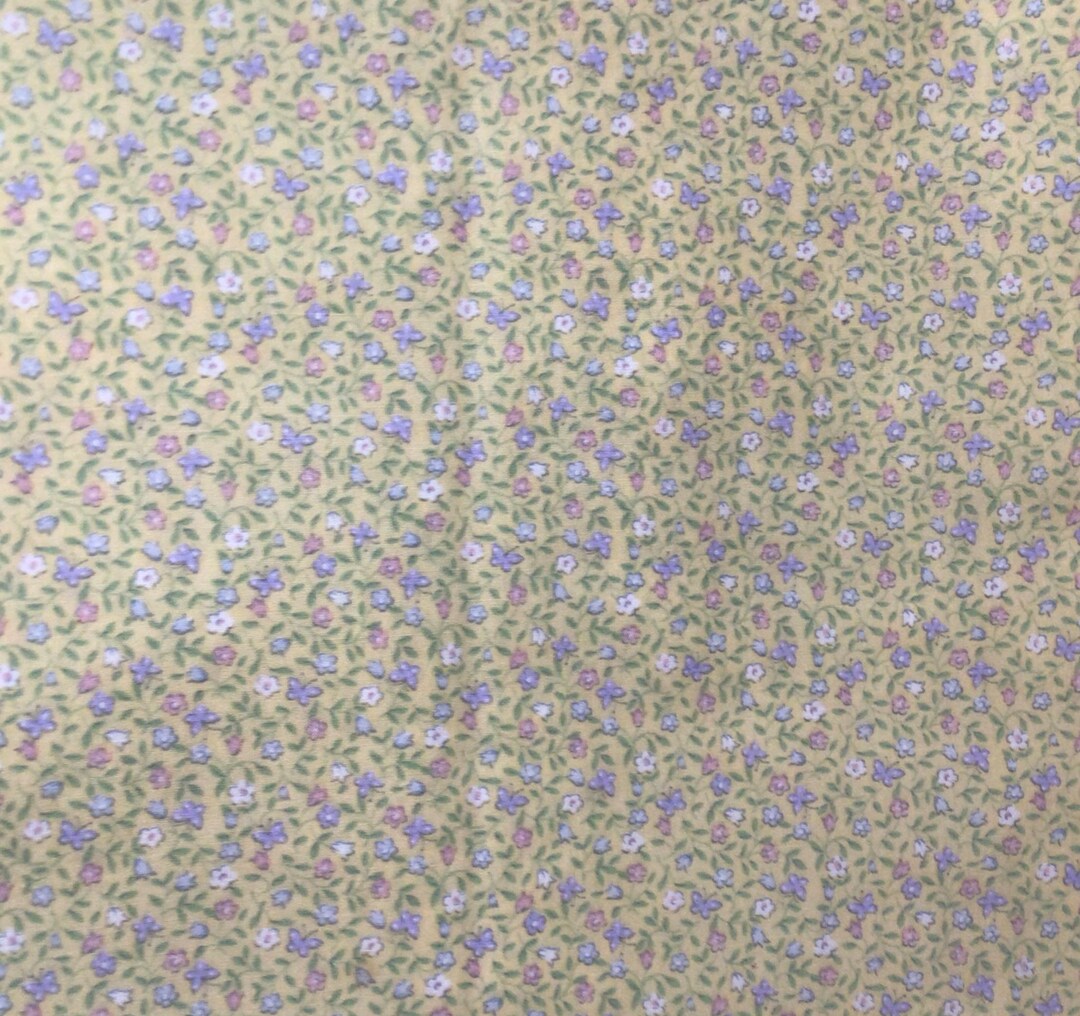 Vintage Calico Fabric Yellow With Tiny Pink and White Flowers 1yard ...