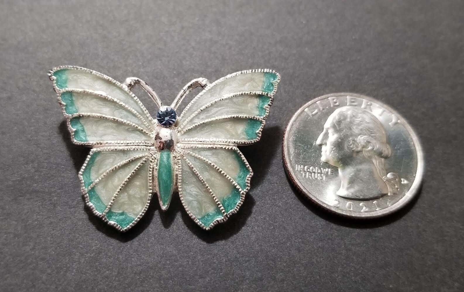 Vintage Silver Butterfly Brooch Pin in Aqua - Etsy