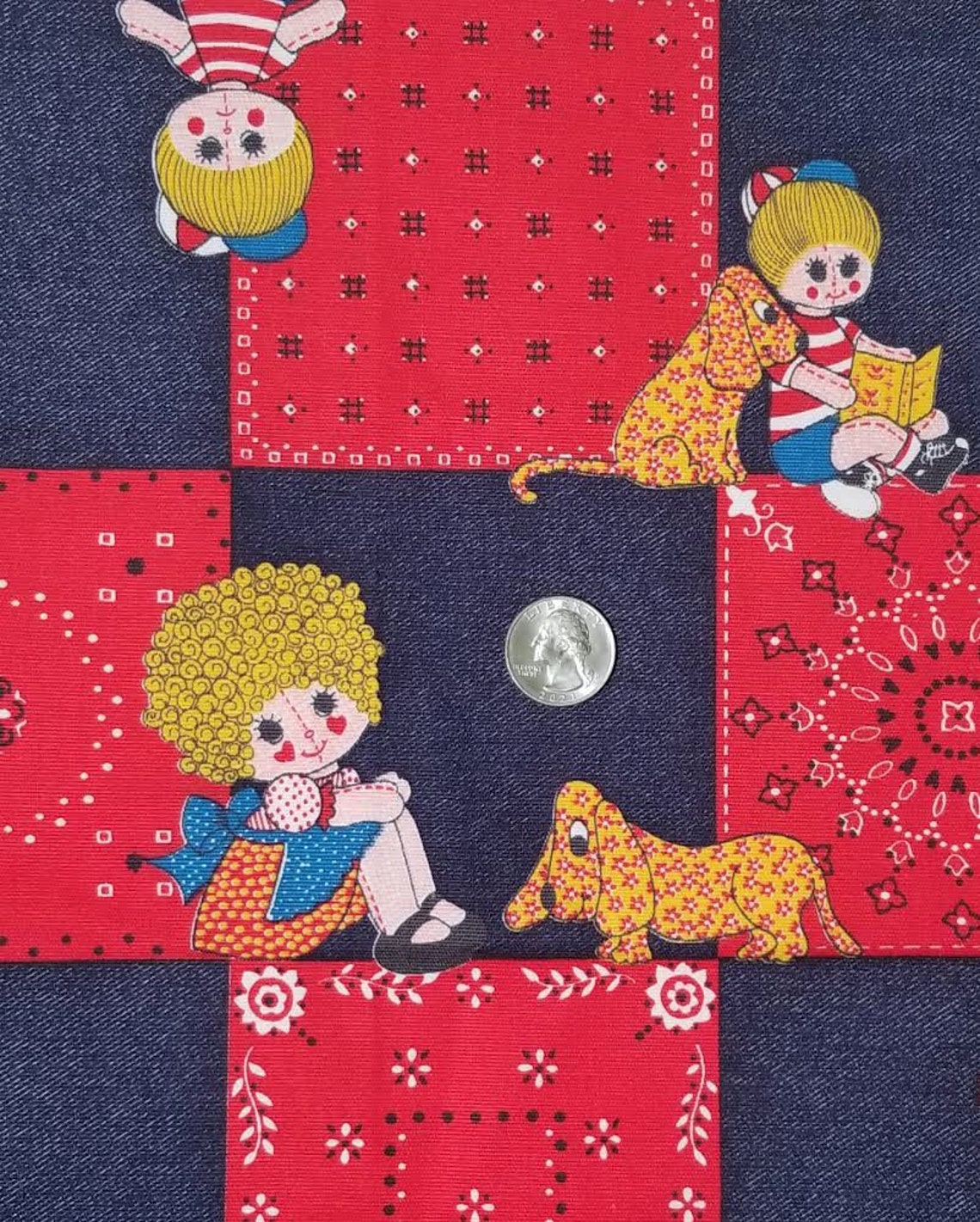 Vintage 1970s Rare Spring Mill Rag Doll Cheater Half Yard in Denim ...