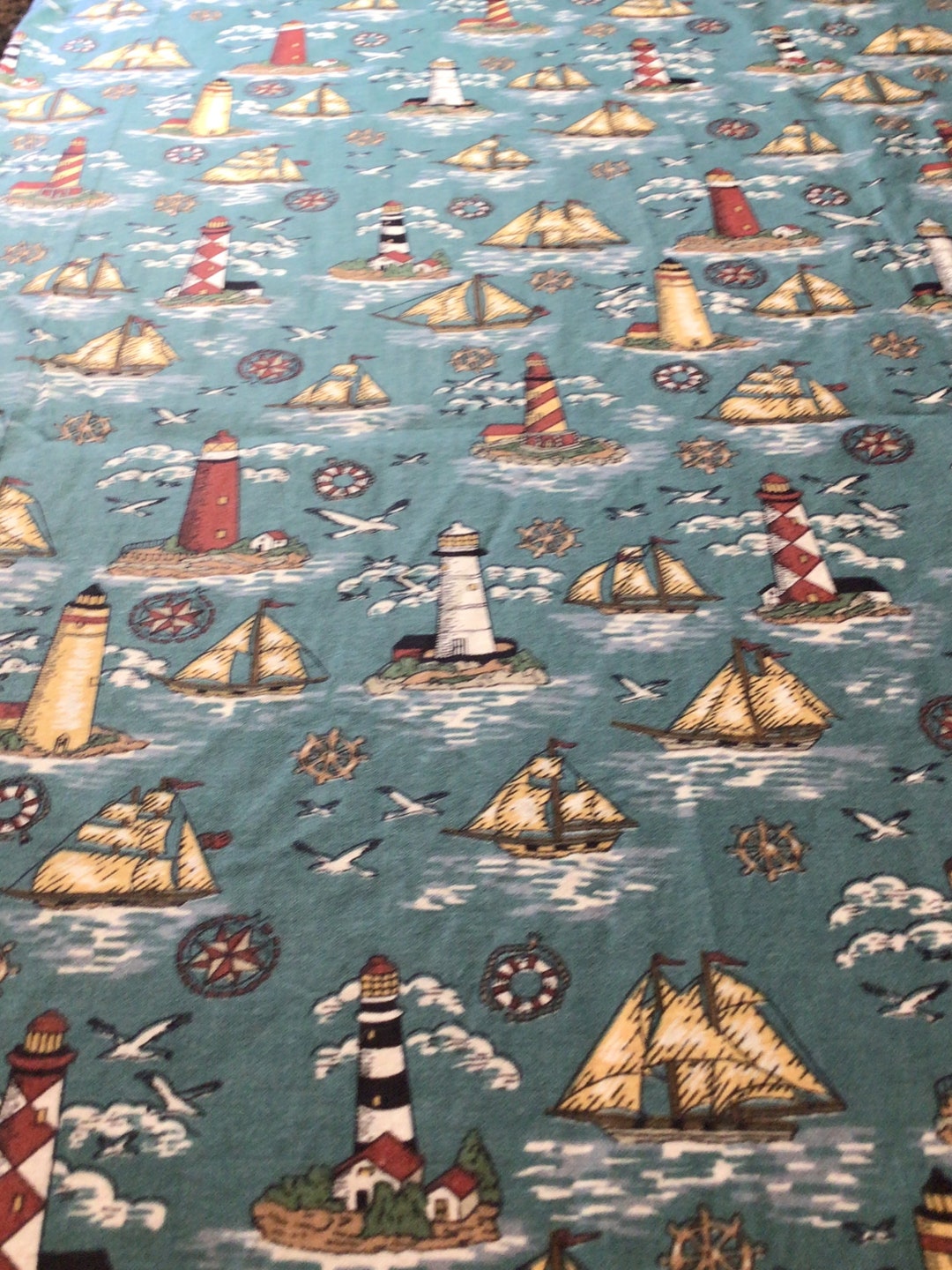 Vintage Lighthouse Fabric Blue - Etsy