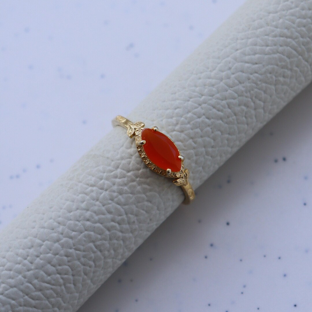 Natural Carnelian Dainty Engagement Ring - Gold Plated Ring - Handmade ...