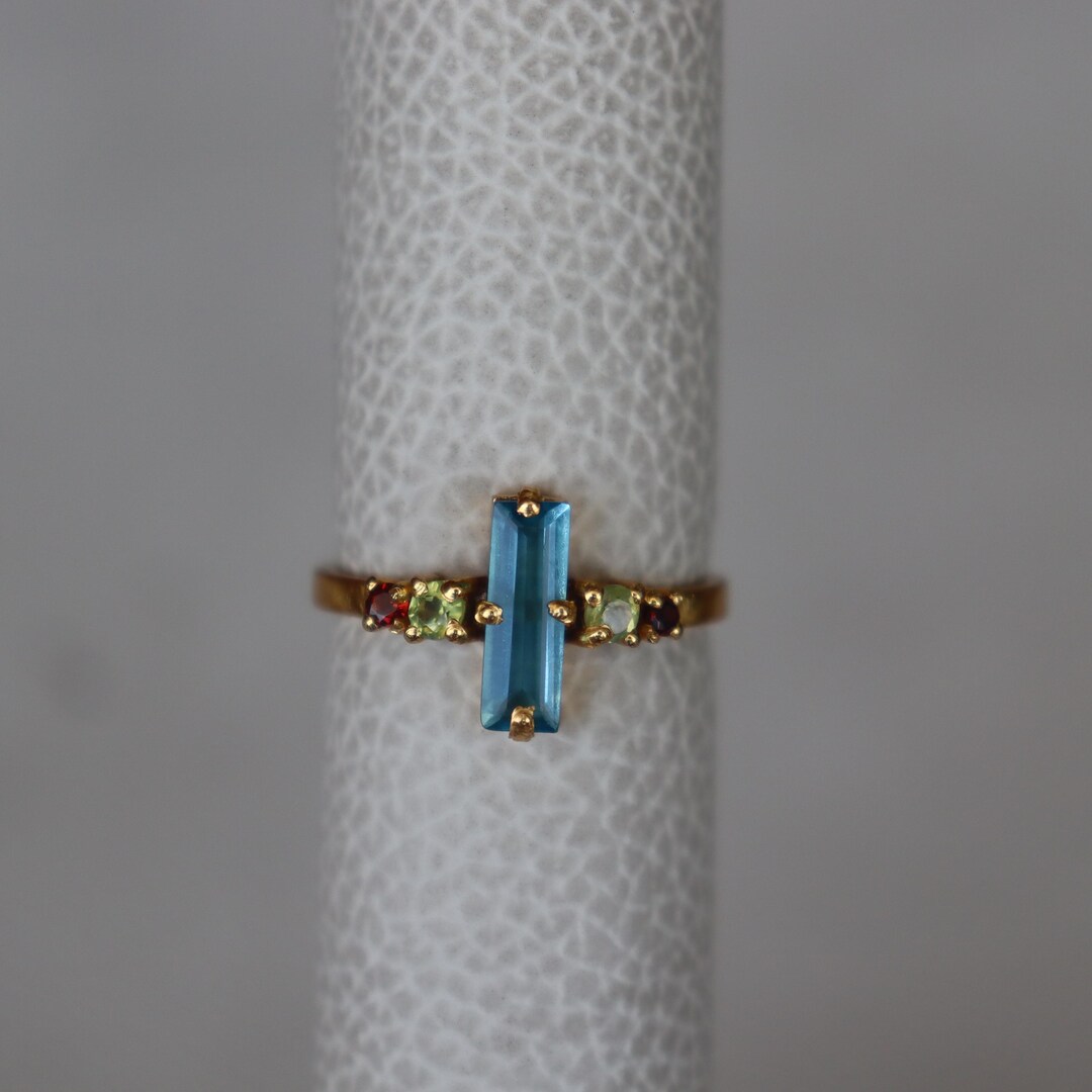Long Bar Solid Sterling Silver Swiss Blue Topaz Garnet Peridot Gemstone ...