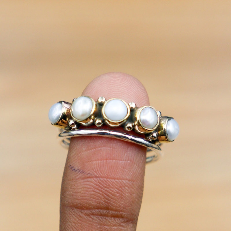 Vintage Two Tone Pearl Ring - Etsy