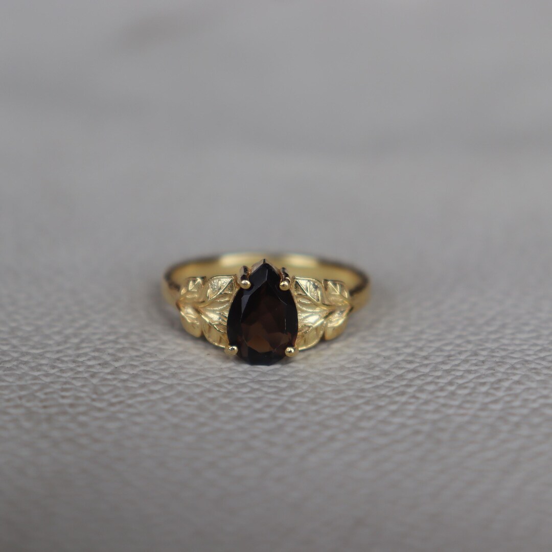 Natural Pear Drop Cut Smoky Quartz Ring, Leaves Inspired Ring, Tree ...