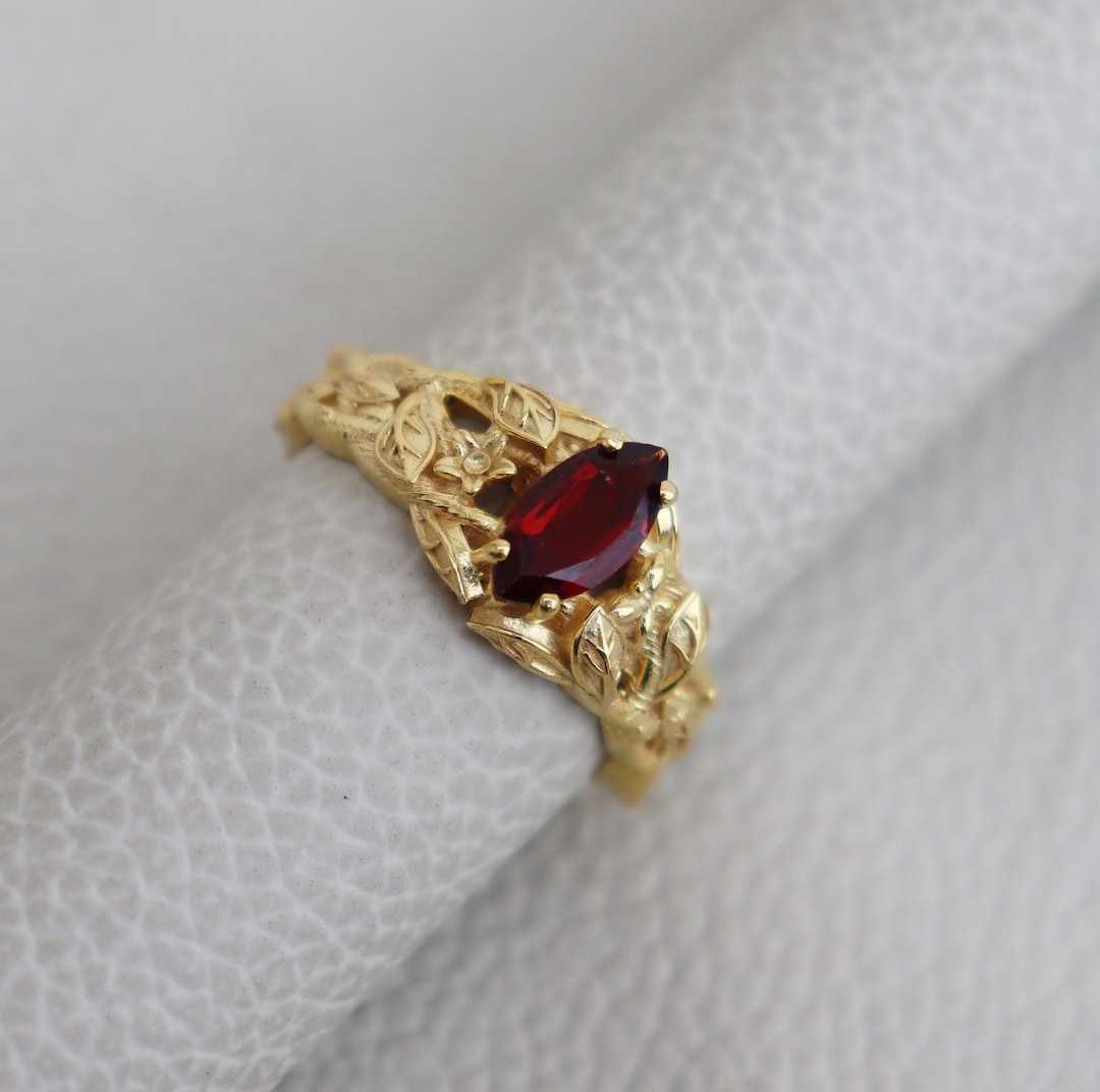 Genuine Garnet Ring, 18k Gold Vermeil 925 Sterling Silver Ring ...