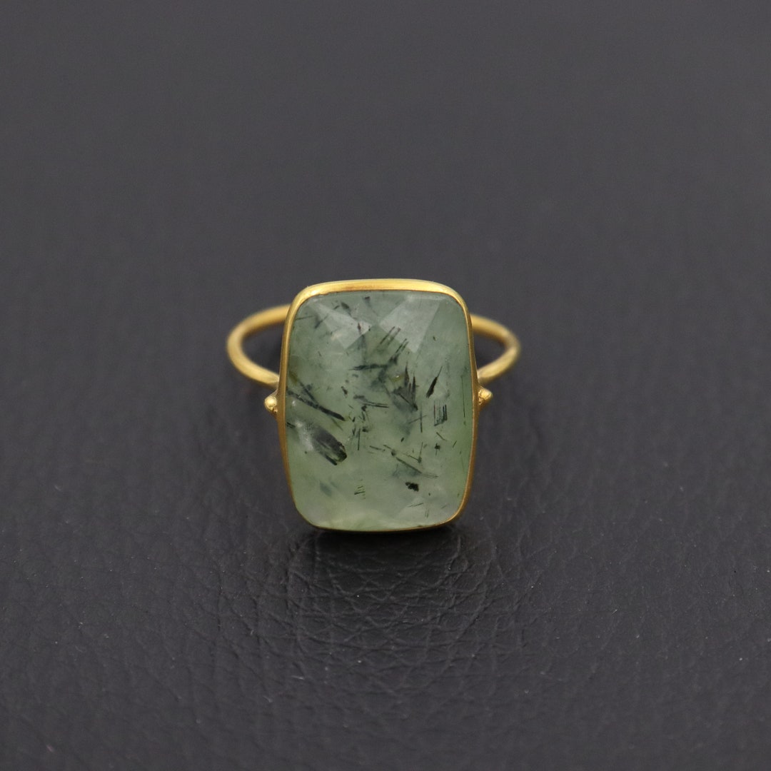 Natural Prehnite Ring 14K Gold Ring Prehnite Bezel Ring Boho Ring ...