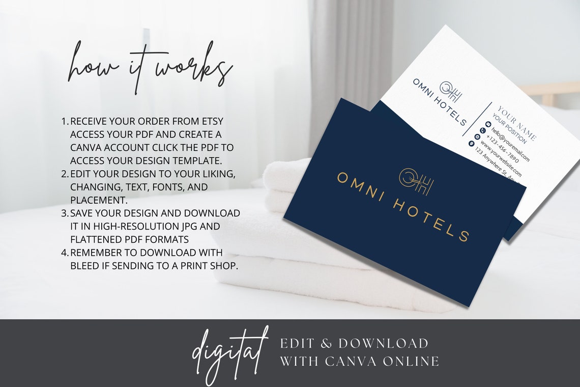 Business Card Editable Template, DIY Edit Luxury Hotel Business Card ...