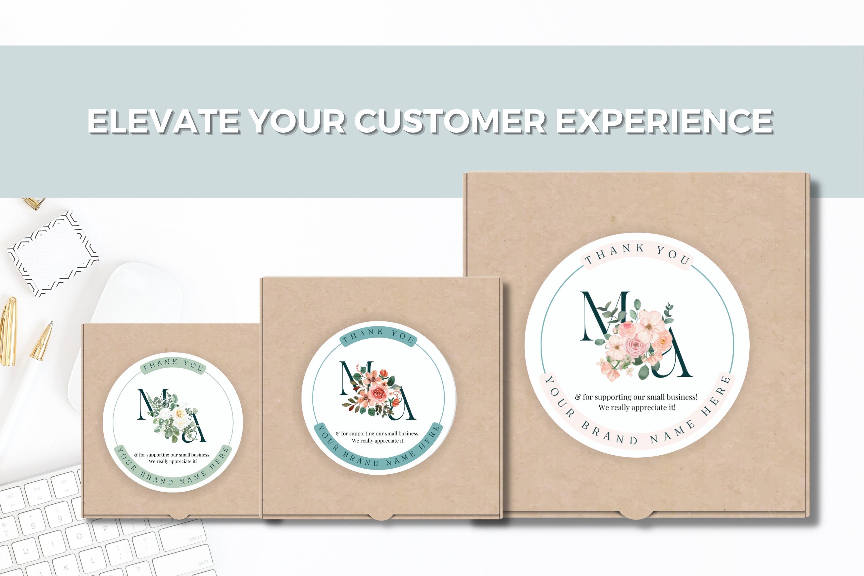 Thank You Label Template, EDITABLE FLORAL Thank You Sticker, Digital ...