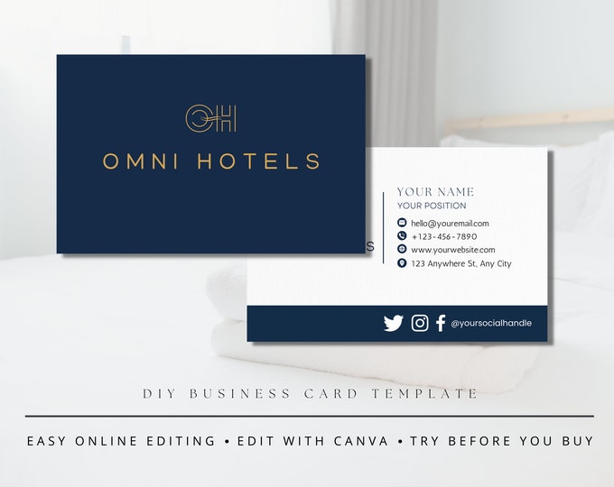 Business Card Editable Template, DIY Edit Luxury Hotel Business Card ...