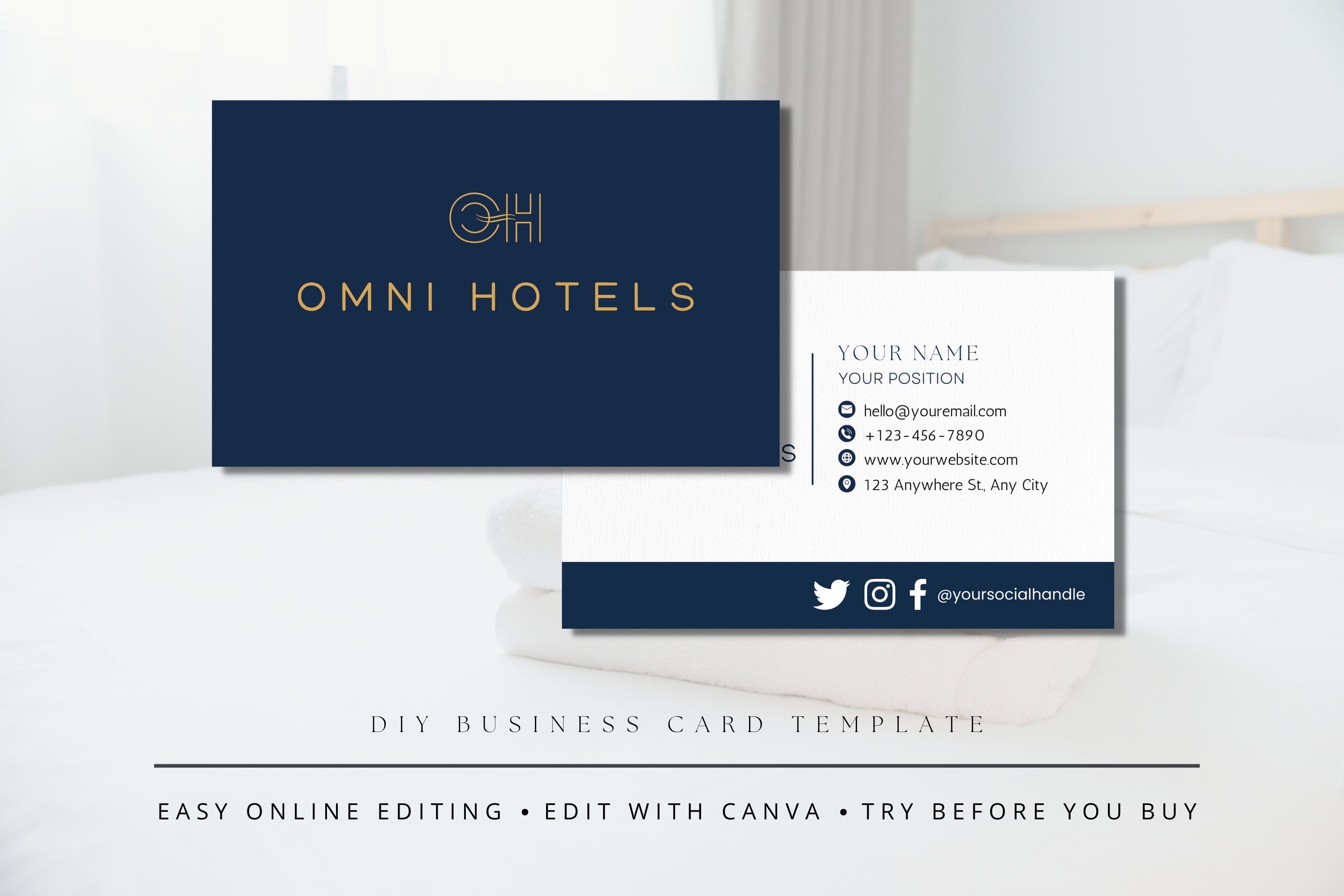Business Card Editable Template, DIY Edit Luxury Hotel Business Card ...