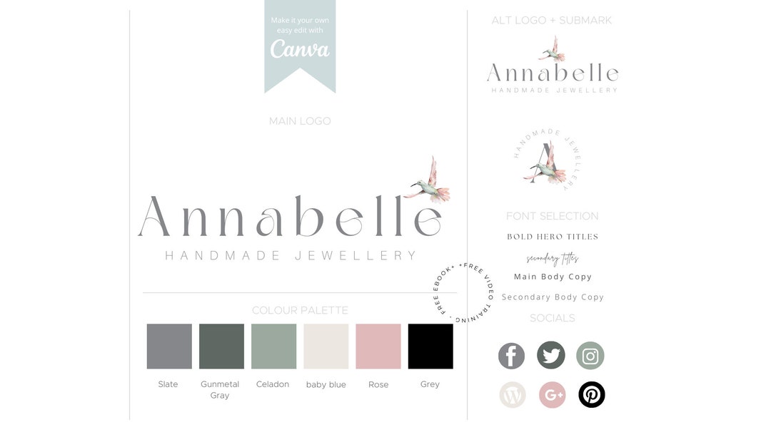 Jewellery Logo, Canva Logo Template, DIY Branding Pack, Business ...