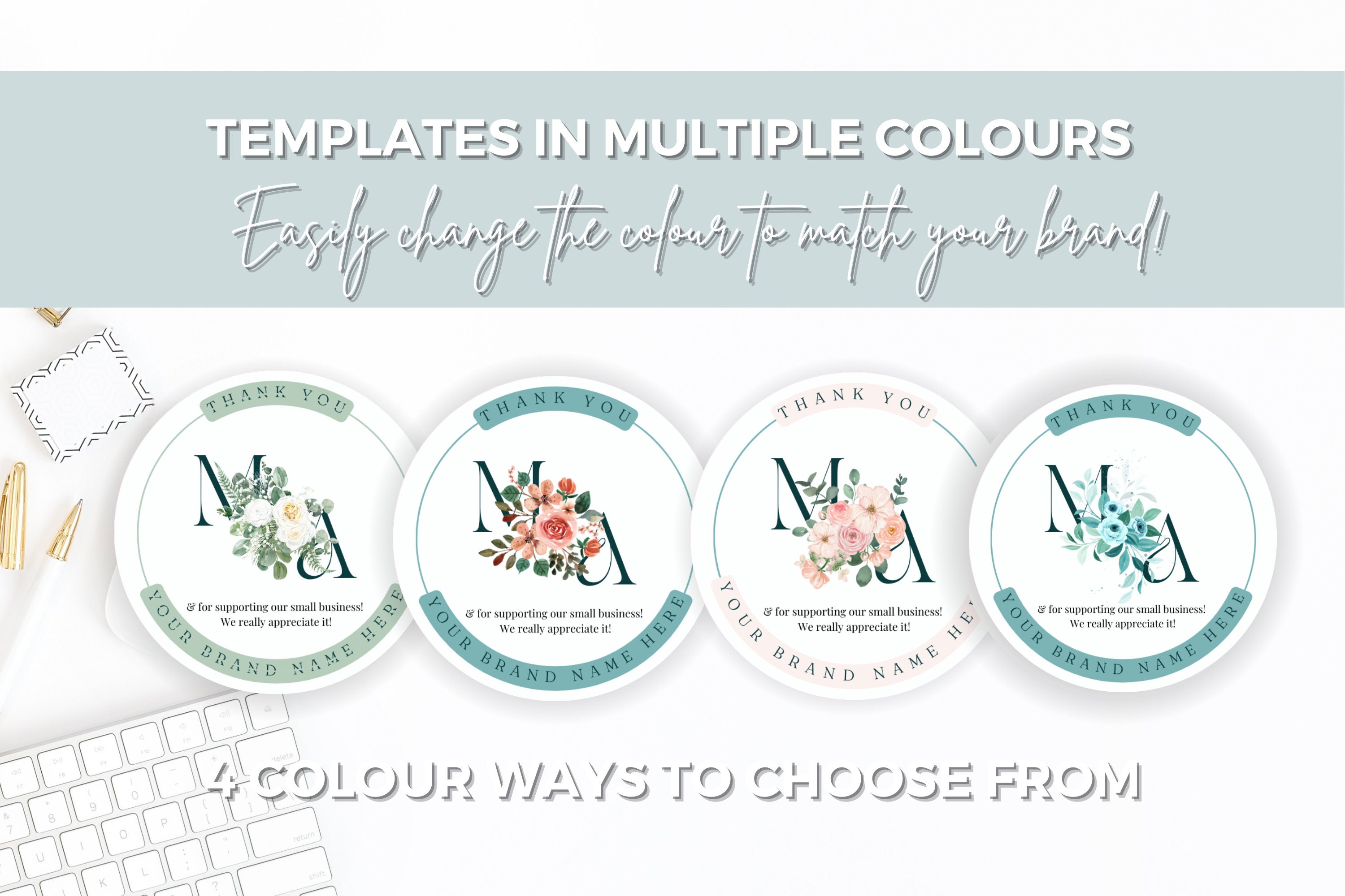 Thank You Label Template, EDITABLE FLORAL Thank You Sticker, Digital ...