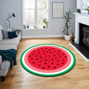 Watermelon Rug, Round Kitchen Carpet, Cute Nursery Play Mat, Fruit ...