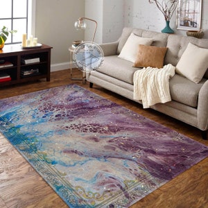 Purple and Blue Abstract Area Rug, for Living Room, Modern Rug, Floor ...