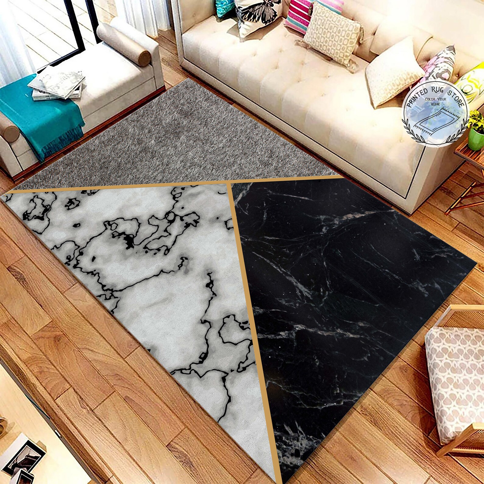 Black and White Marble Textured Rug Modern Rug Black and - Etsy