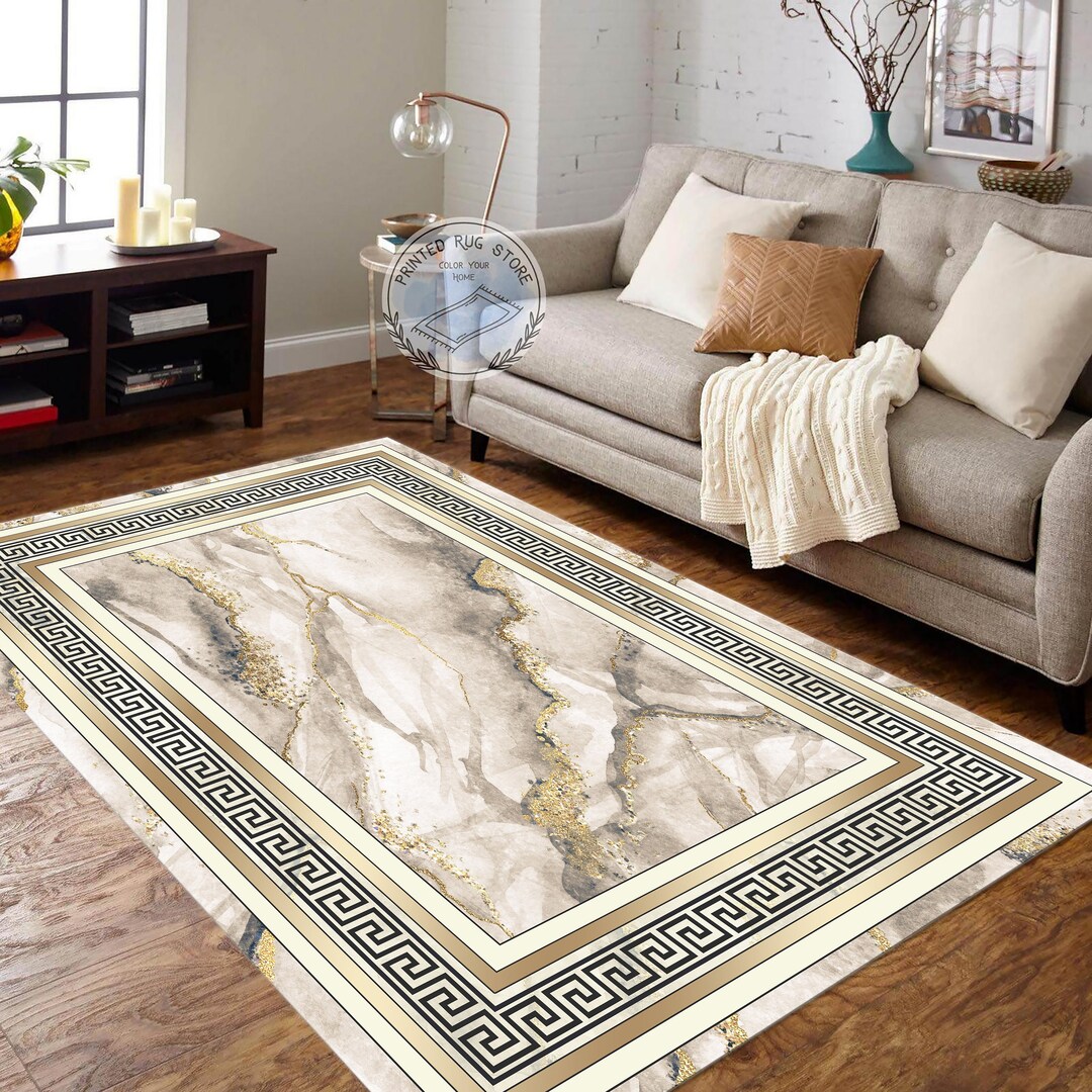 Beige and Gold Ancient Greek Wave Rug Greek Mythology Modern - Etsy