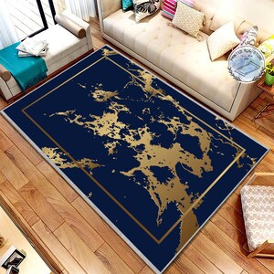 Blue and Gold Plain Rug, Modern Rug, Home Decor, Living Room Rug, Area ...