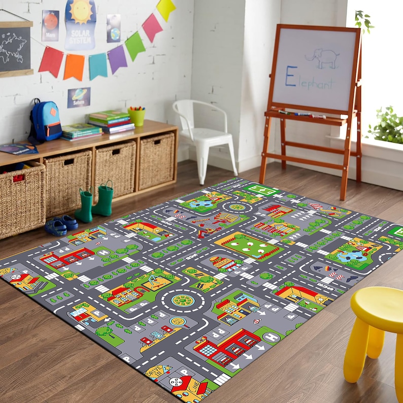 City Map Kids Rug, Traffic Road Play Mat, Nursery Decor - Etsy