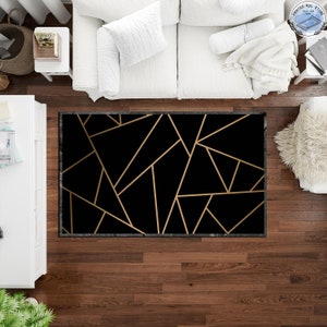 Black and Gold Modern Rug, Luxury Area Rug, Home Decor, Living Room Rug ...