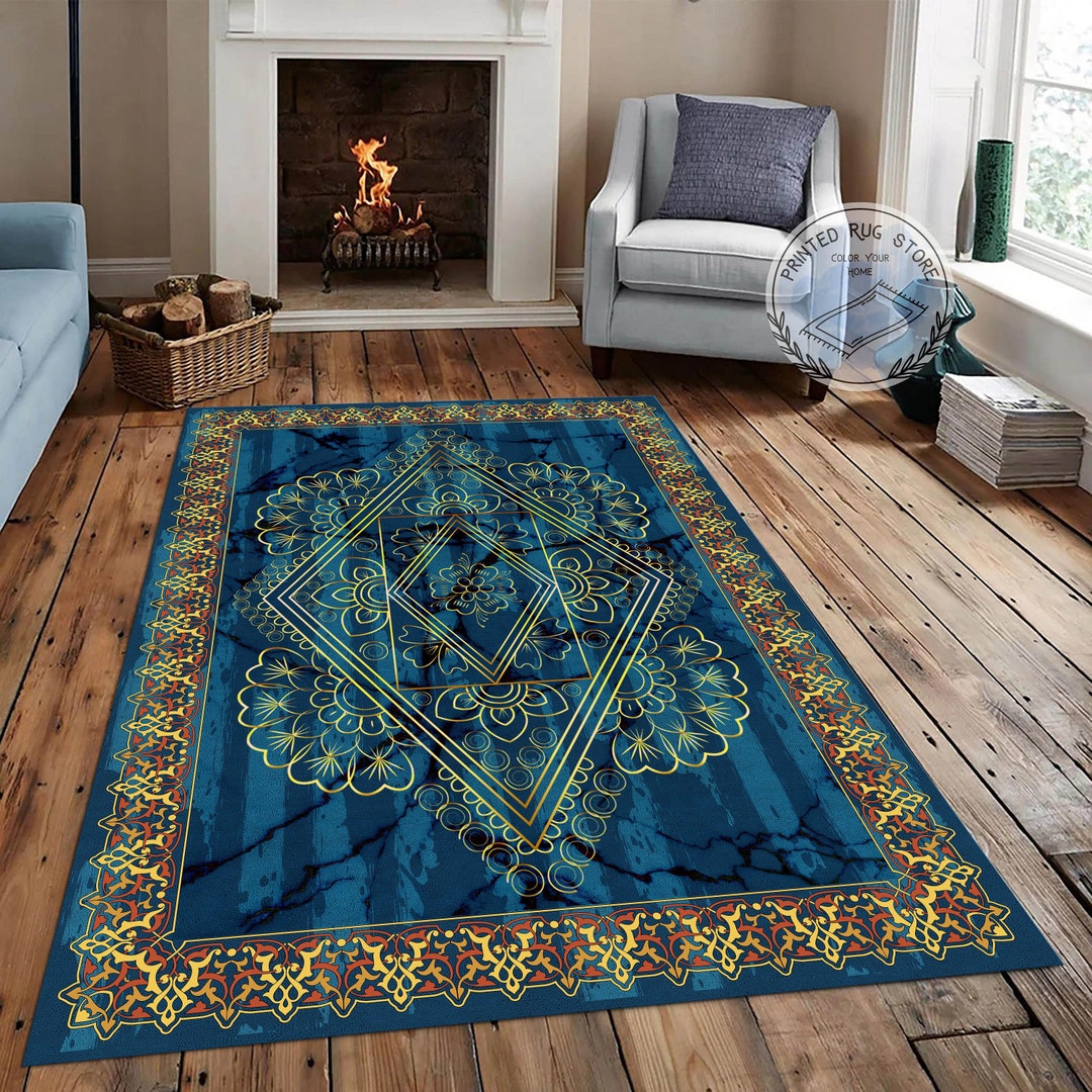 Navy Blue and Gold Oriental Rug, Ethnic Rug, Bohemian Carpet, Luxury ...