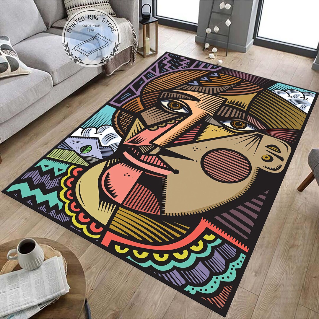 Art Deco Rug, Art Deco Style Area Rug, Face Art Carpet Art Deco Rugs ...