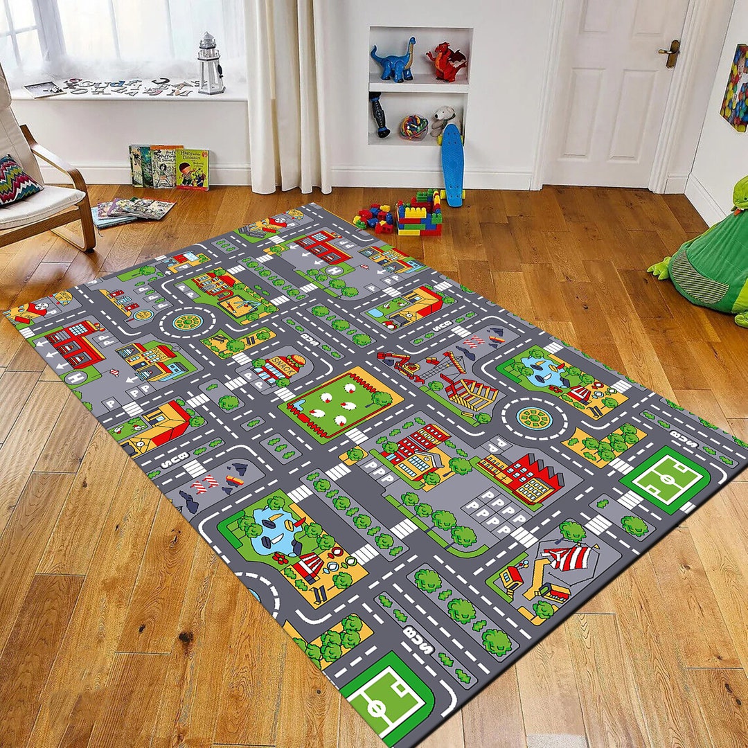 Kid City Map Traffic Rug, City Road Children Friendly Carpet, Traffic ...