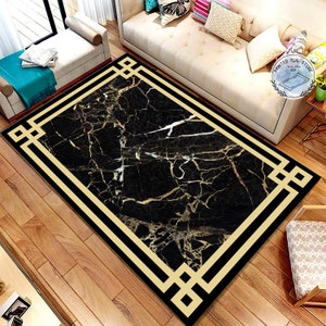 Black and Gold Marble Area Rug, for Living Room, Medusa Carpet, Greek ...