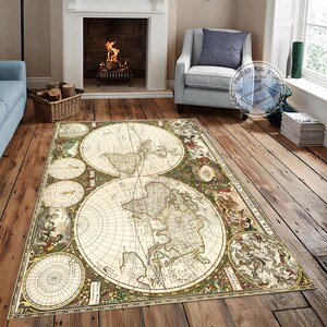 World Map Rug, Modern Retro Rug, Abstract Rug, Non Slip High Quality ...