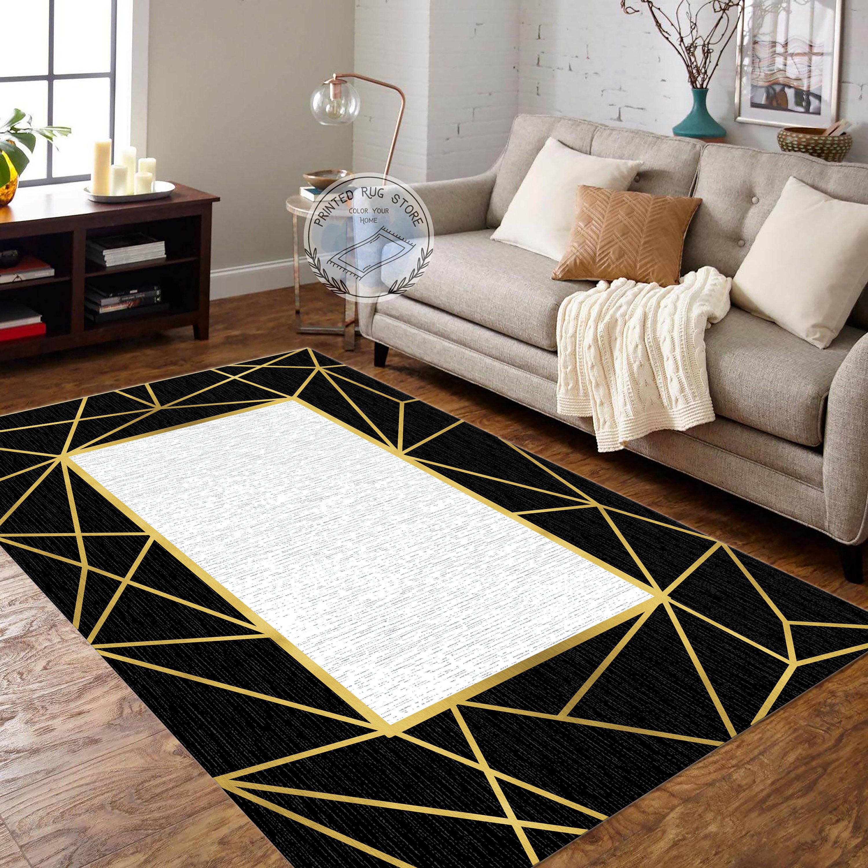 Black and Gold Rug Classic Rug Area Rug Decorative Floor - Etsy
