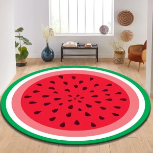 Watermelon Rug, Round Kitchen Carpet, Cute Nursery Play Mat, Fruit ...