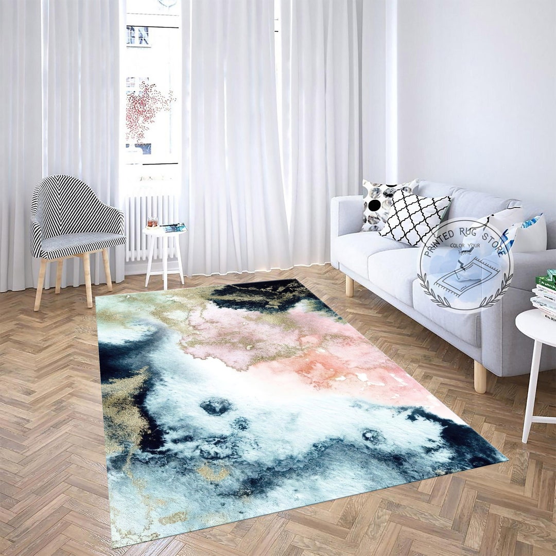 Abstract Art Rug, Oil Painting, Blue Carpet Rugs, Bedroom Bedside, Non ...