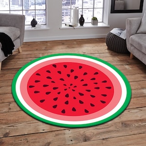 Watermelon Rug, Round Kitchen Carpet, Cute Nursery Play Mat, Fruit ...