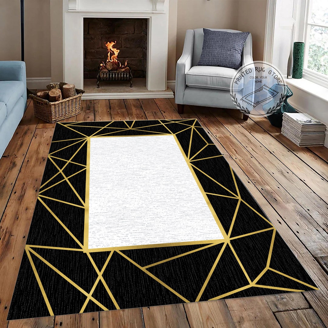 Black and Gold Rug Classic Rug Area Rug Decorative Floor - Etsy