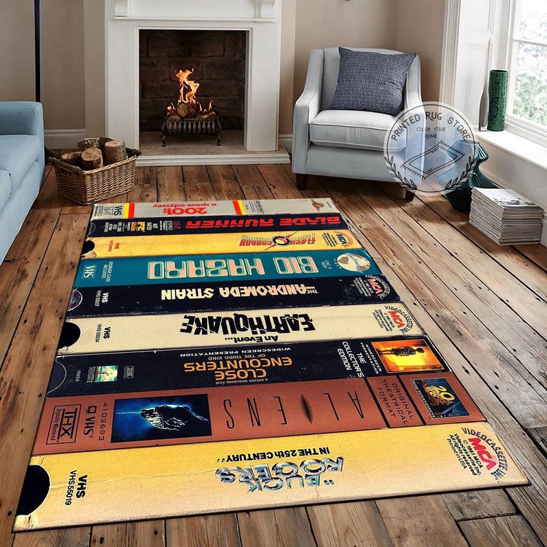 Nostalgic Retro Style Vhs Case Themed Horror Movie Room Rug, Home ...