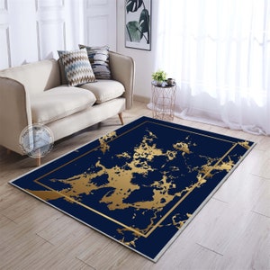 Blue and Gold Plain Rug, Modern Rug, Home Decor, Living Room Rug, Area ...