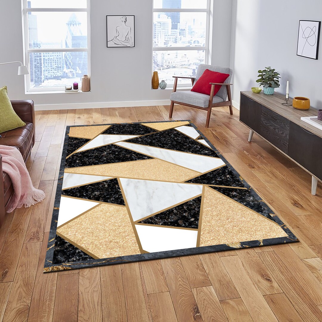 Black and White Marble Area Rug, for Living Room, Marble Texture Carpet ...