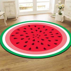 Watermelon Rug, Round Kitchen Carpet, Cute Nursery Play Mat, Fruit ...